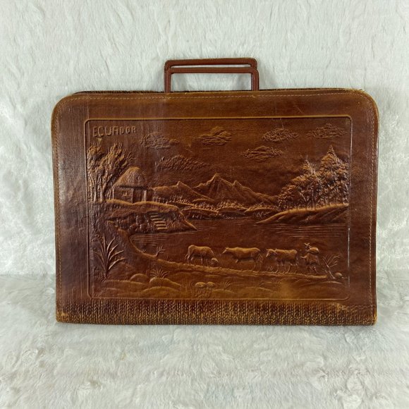 Vintage | Bags | Vintage Leather Portfolio Briefcase Hand Tooled ...